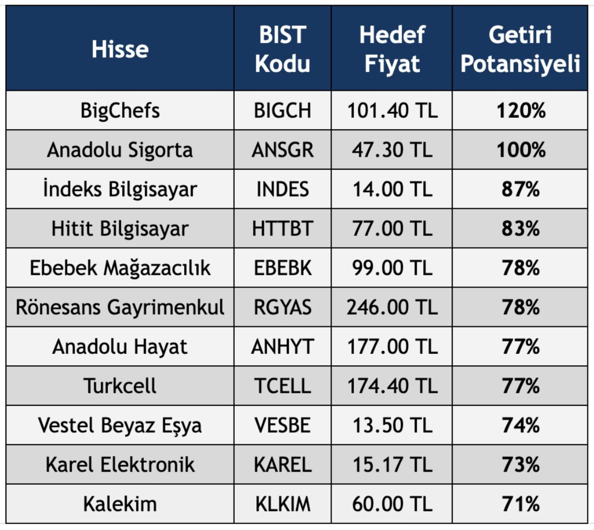%100 Kazandırma Potansiyeli Olan Hisseler